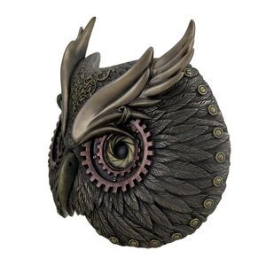 Veronese Design | Wall Decor | Metallic Bronze Steampunk Owl Head Wall ...